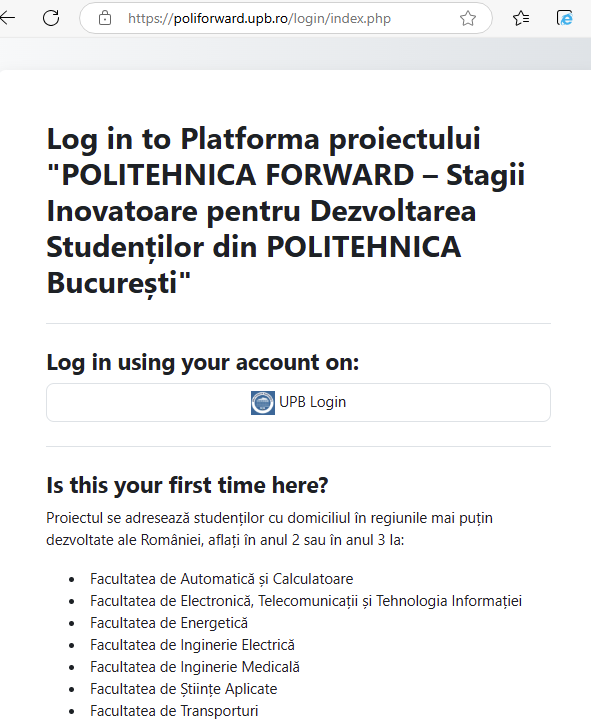 După autentificarea cu contul de student UPB, completați în profilul dvs. datele necesare în ...